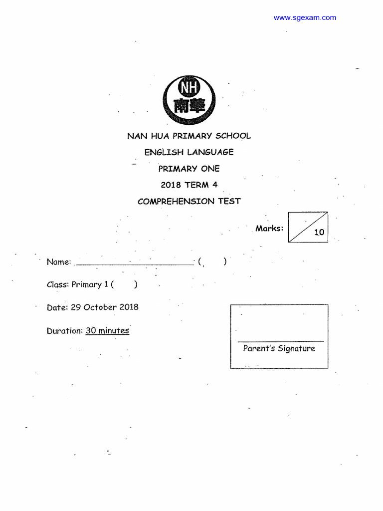 Done 2018-P1-English-Test-Nan Hua | PDF