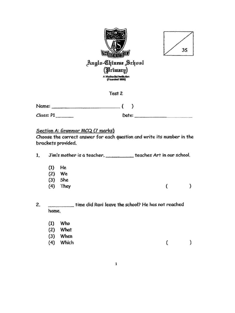 done 2022-P1-English-Test 2-ACS | PDF