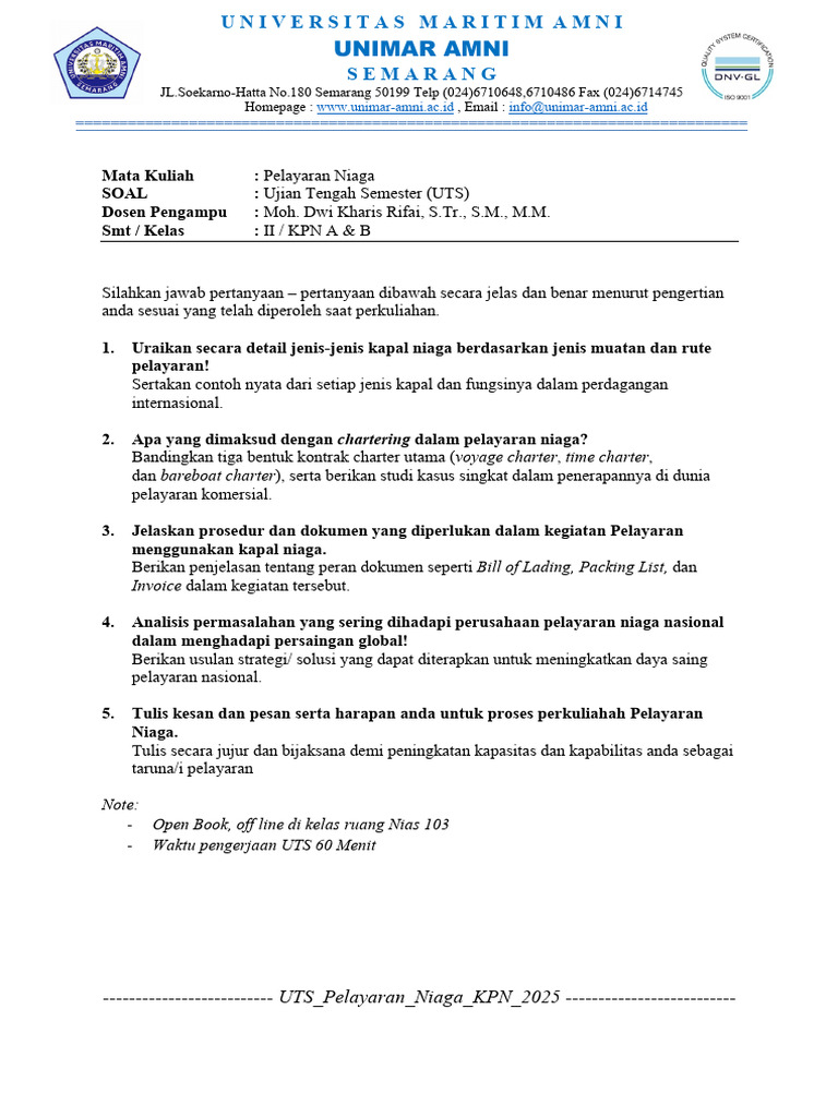 Soal UTS KPN SMSTR 2 - Mei 2025 | PDF