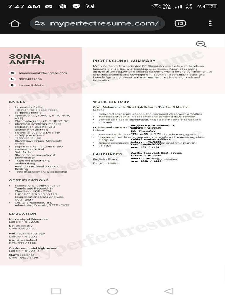 Sonia Ameen CV EducationMoved | PDF