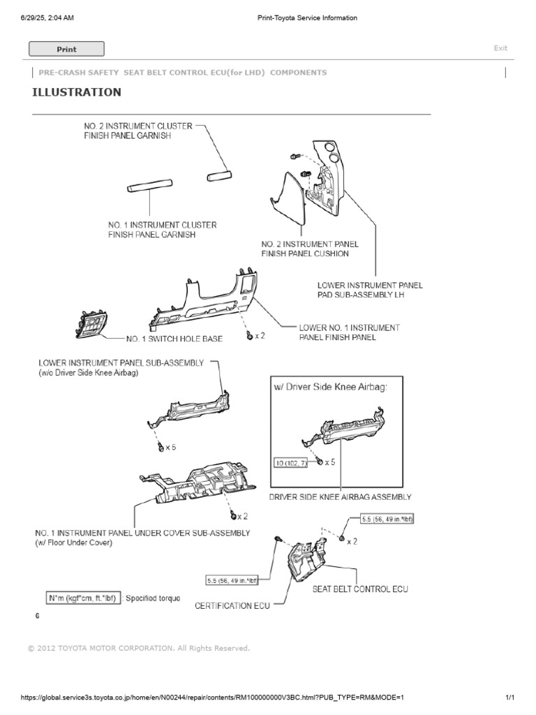 Pre-Crash Safety Seat Belt Control Ecu (For LHD) Components | PDF