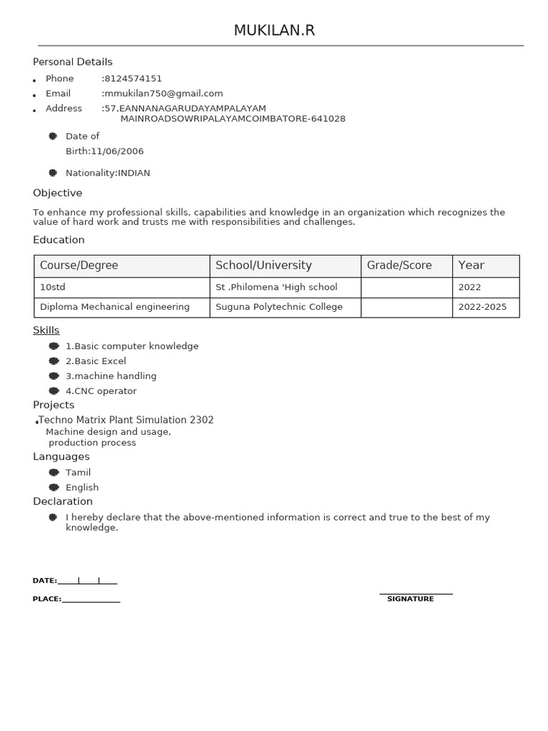 CV - Mukilan Resume Final | PDF