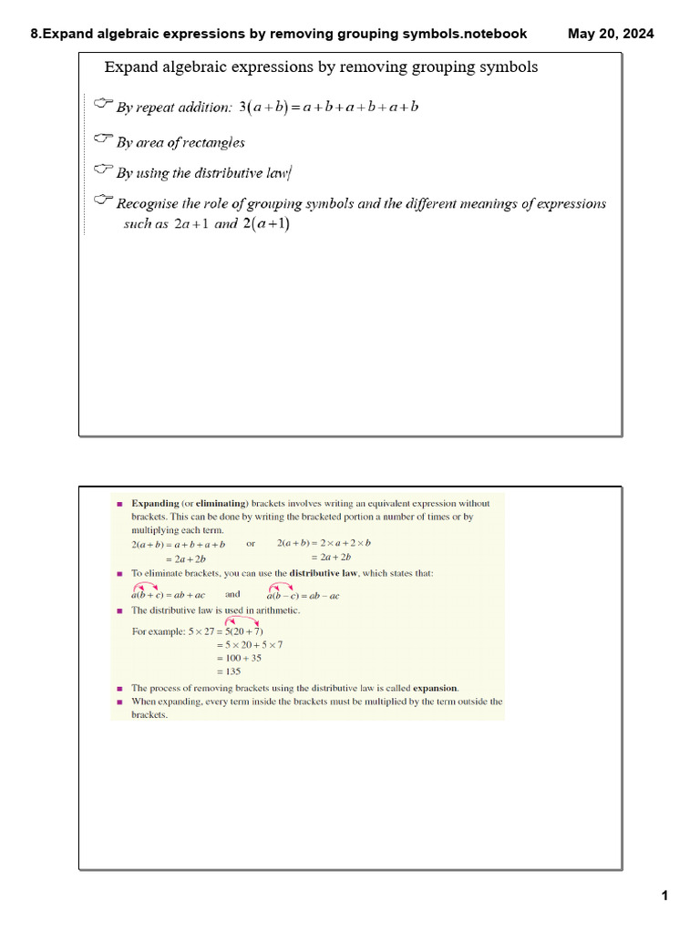 8.expand Algebraic Expressions by Removing Grouping Symbols | PDF