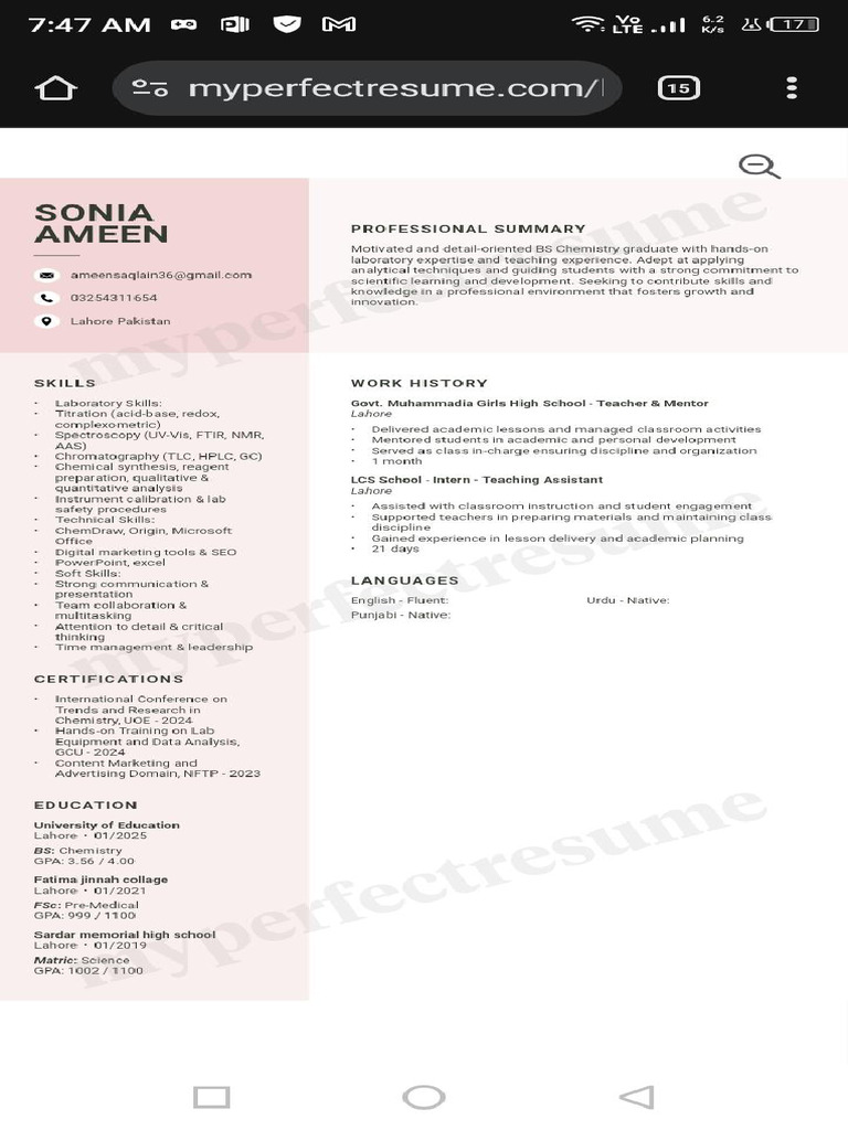 Sonia Ameen CV | PDF