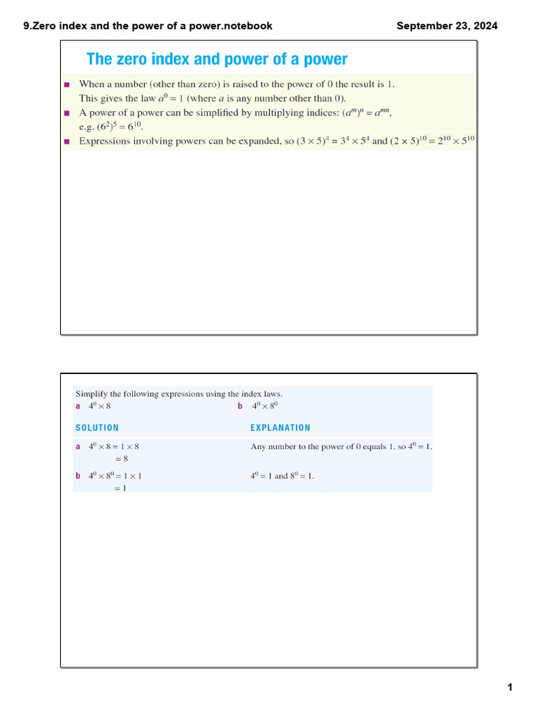 9.zero Index and The Power of A Power | PDF