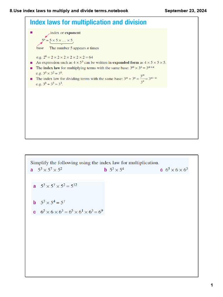 8.use Index Laws To Multiply and Divide Terms | PDF