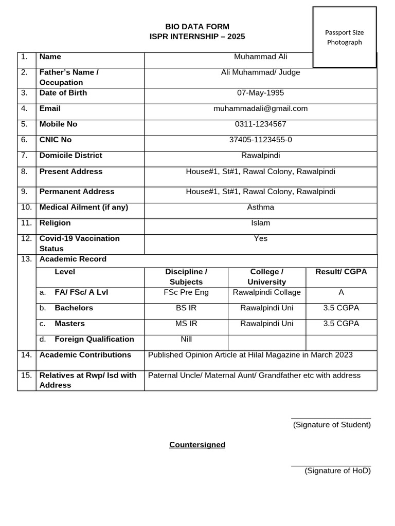 Bio Data Student 2025 - 010036 | PDF