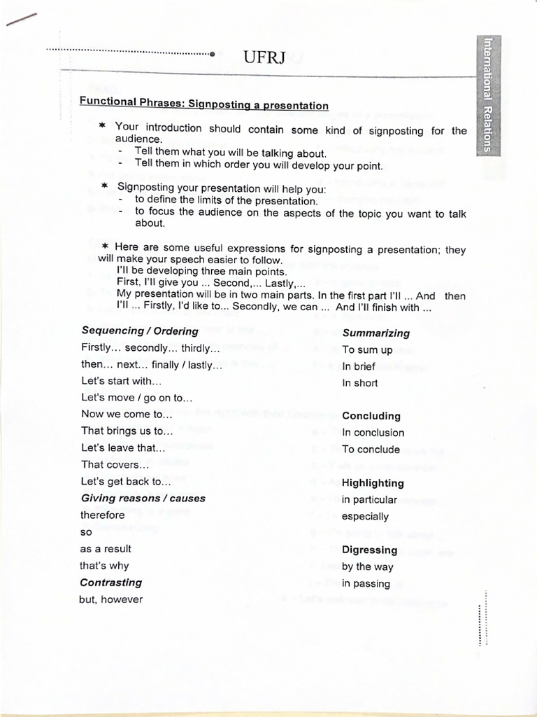 Functional Phrases Signposting A Presentation | PDF