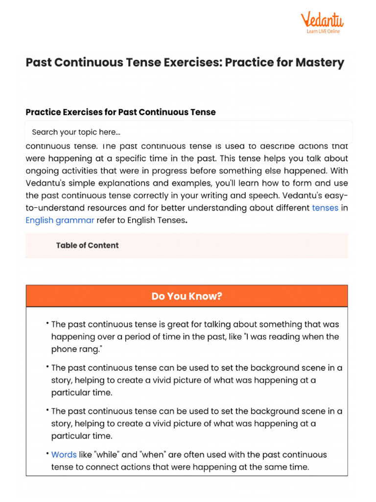Past Continuous Tense Exercises - Practice For Mastery | PDF