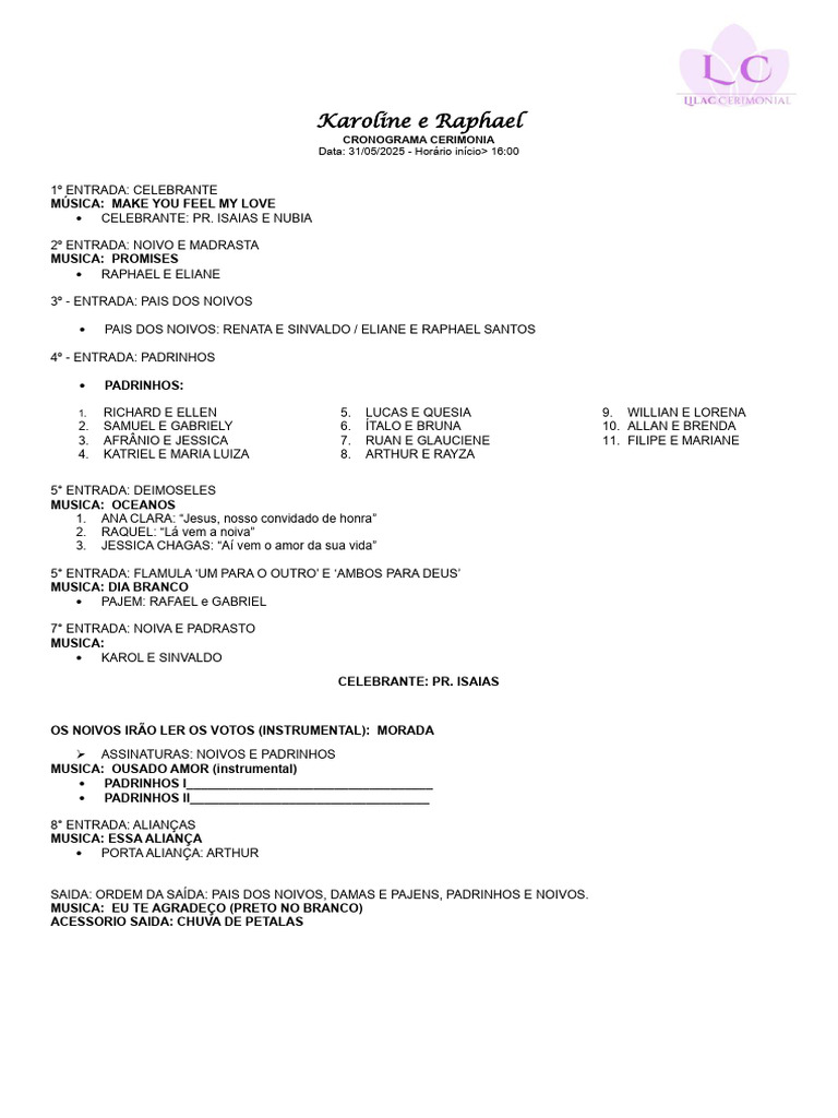 Cerimonia Raphael e Karoline | PDF