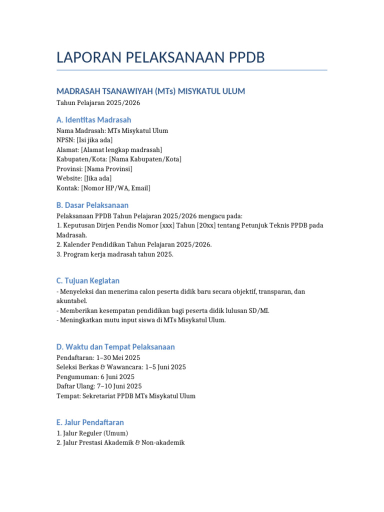 Laporan PPDB MTs 2025 | PDF