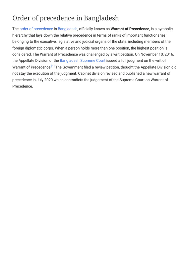 Order of Precedence in Bangladesh - Wikipedia | PDF | Military Rank ...