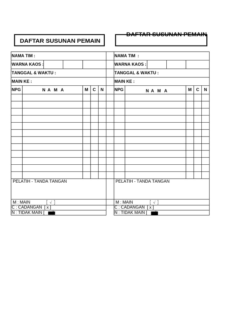 Daftar Susunan Pemain Futsal | PDF