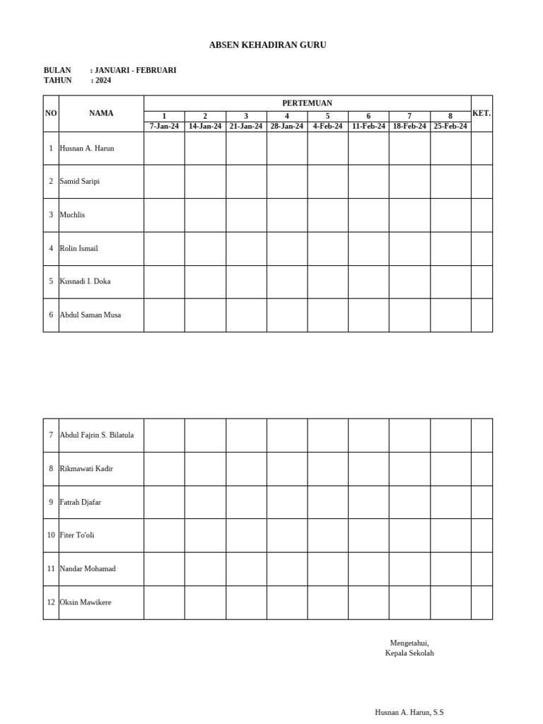 Absen Tutor - (Jan Feb 2024) | PDF