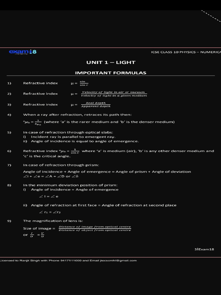 Light Numericals Chart PDF | PDF