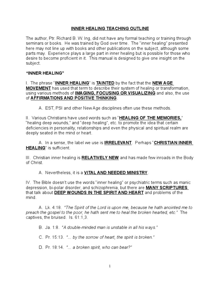 Christian Inner Healing Seminar Outline | PDF | Faith Healing ...