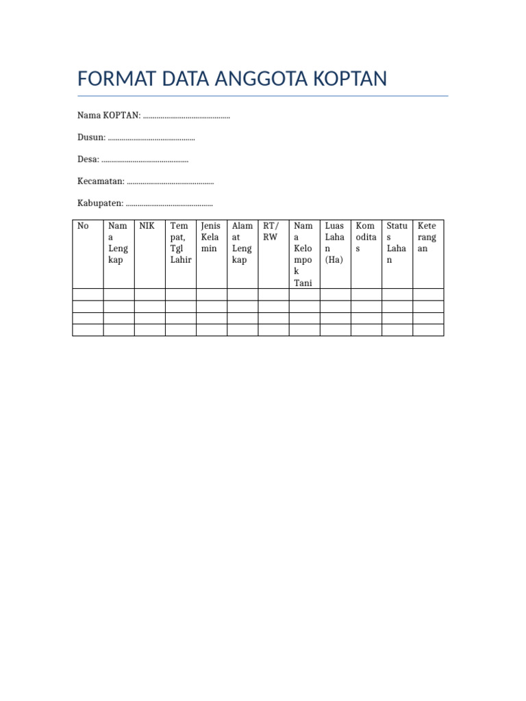 Contoh Kartu Anggota KOPTAN Kosong | PDF