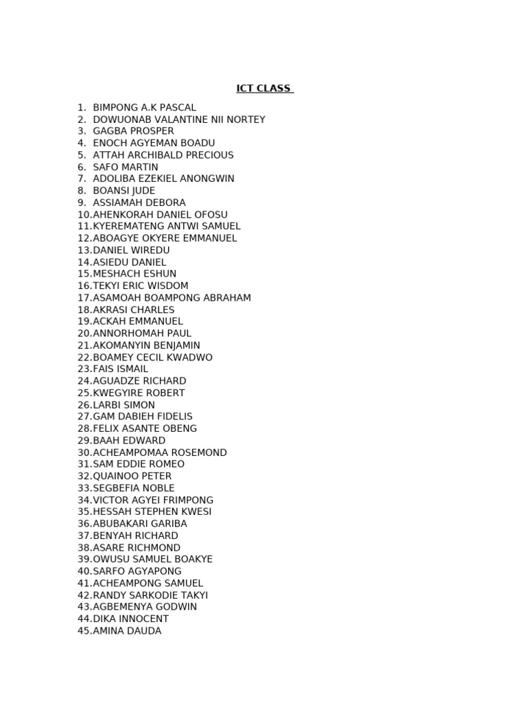 ICT Class Student Roster | PDF