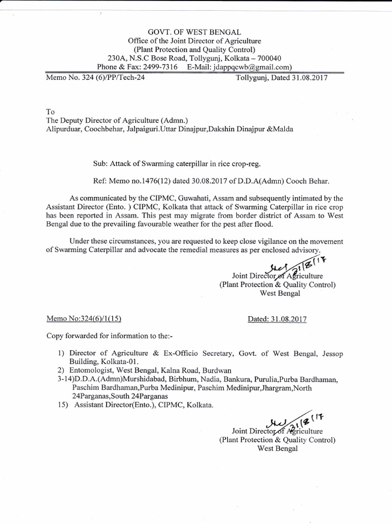 Advisory For Swarming Caterpillar Memo No. 324 Dt.31.08.17 | PDF ...