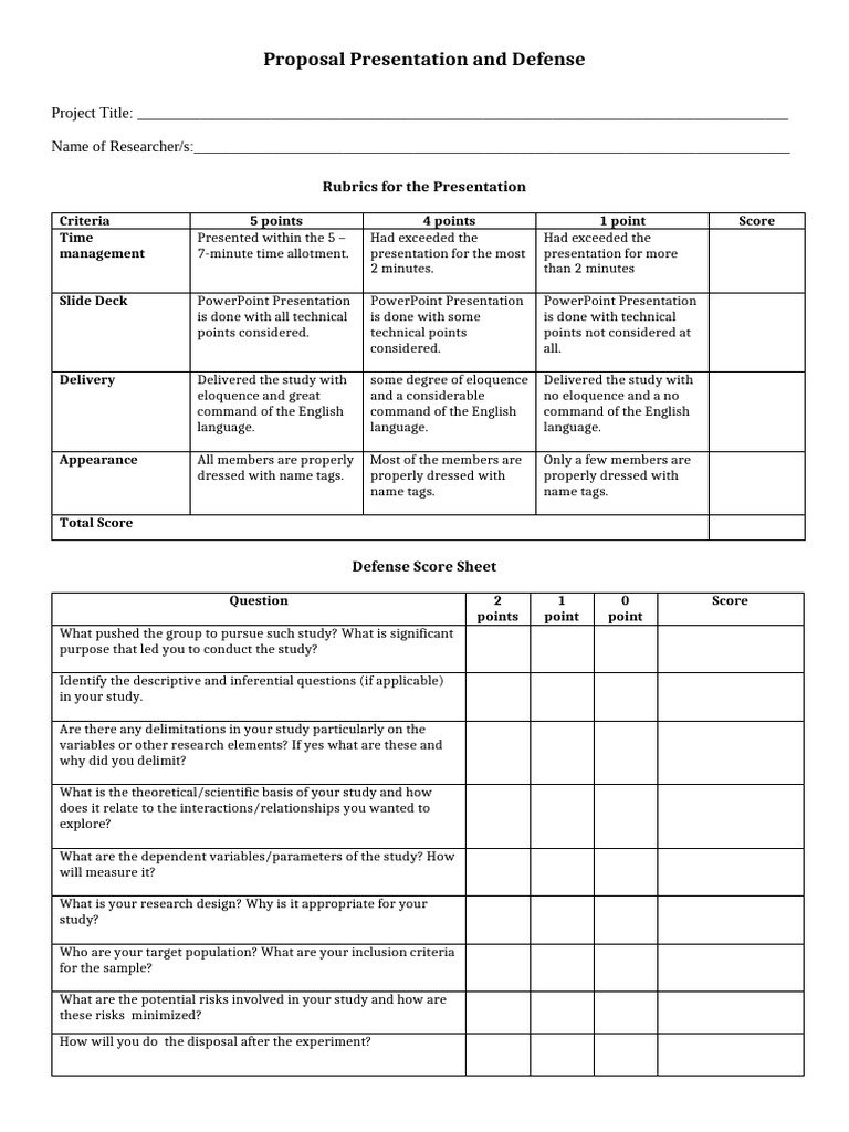 Proposal Defense Rubric | PDF | Methodology | Scientific Method