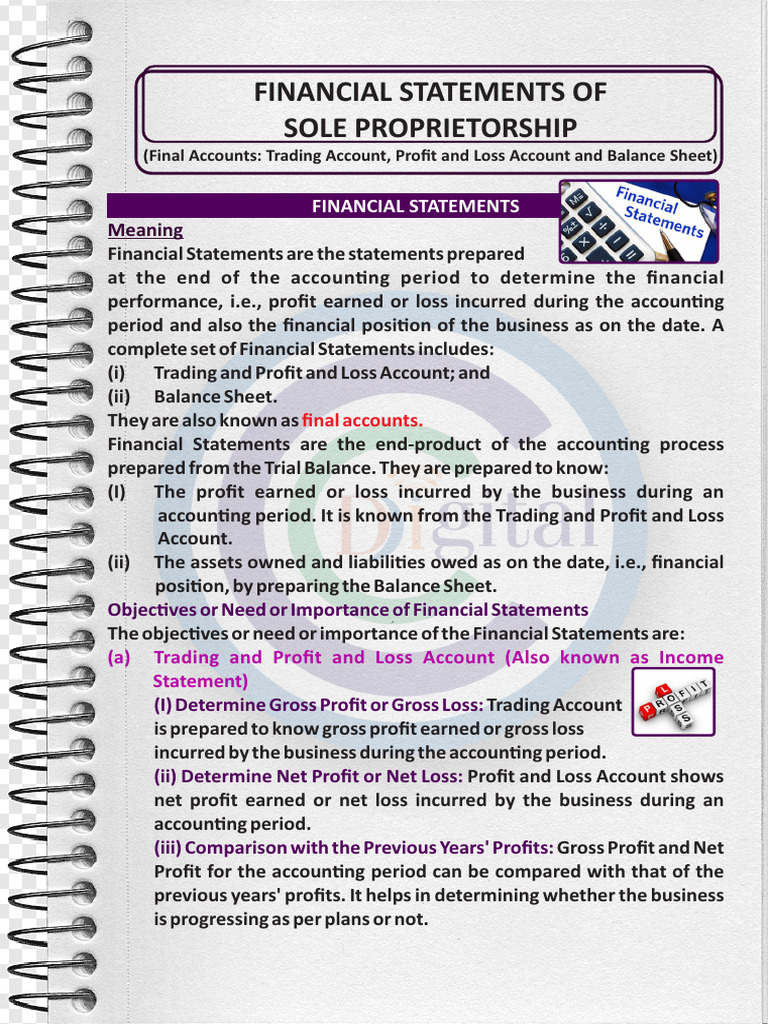 Chapter - 17 Financial Statements of Sole Proprietorship | PDF ...