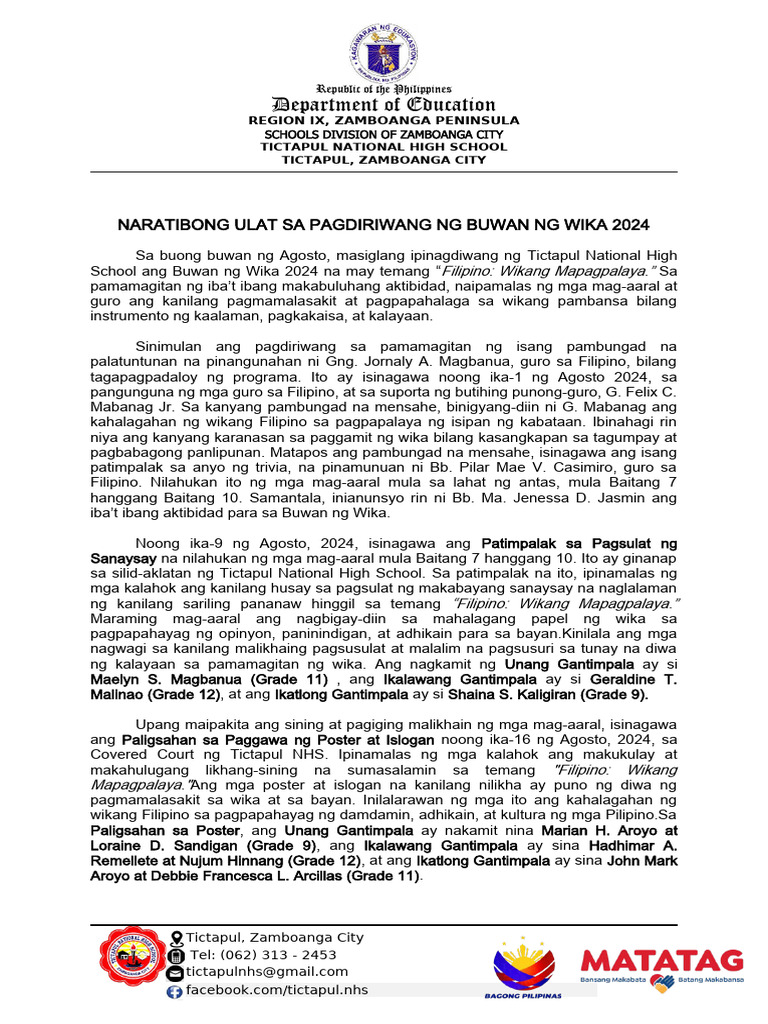 Narrative Report in Buwan NG Wika | PDF