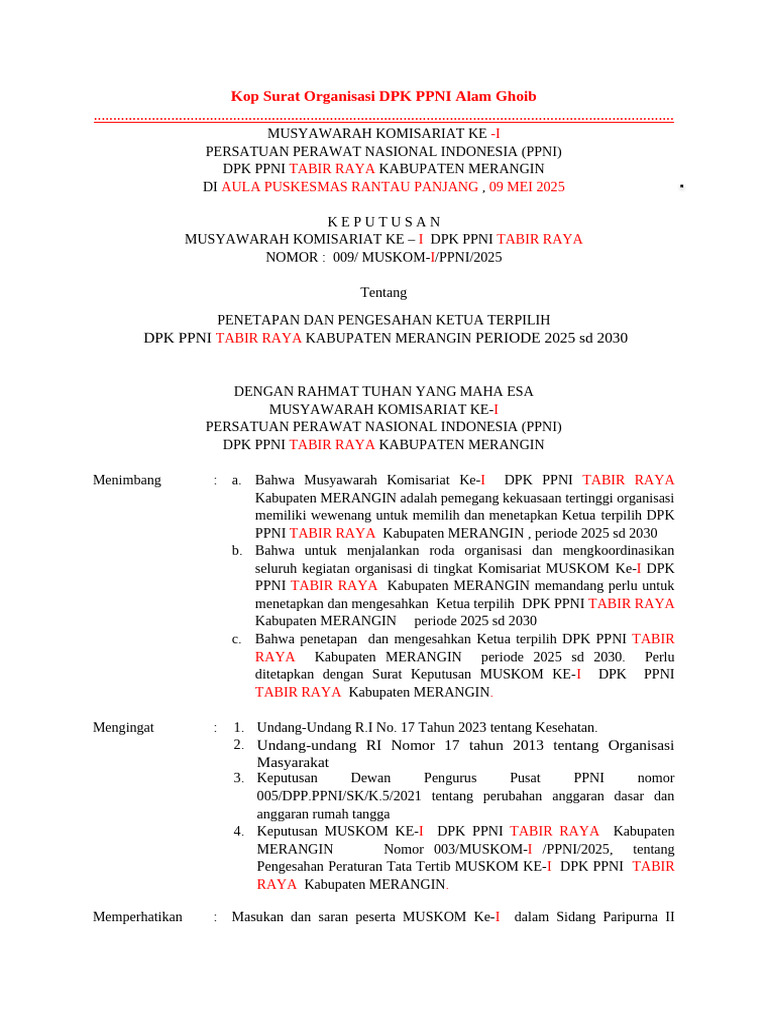 9 Contoh SK Ketua Terpilih DPK | PDF