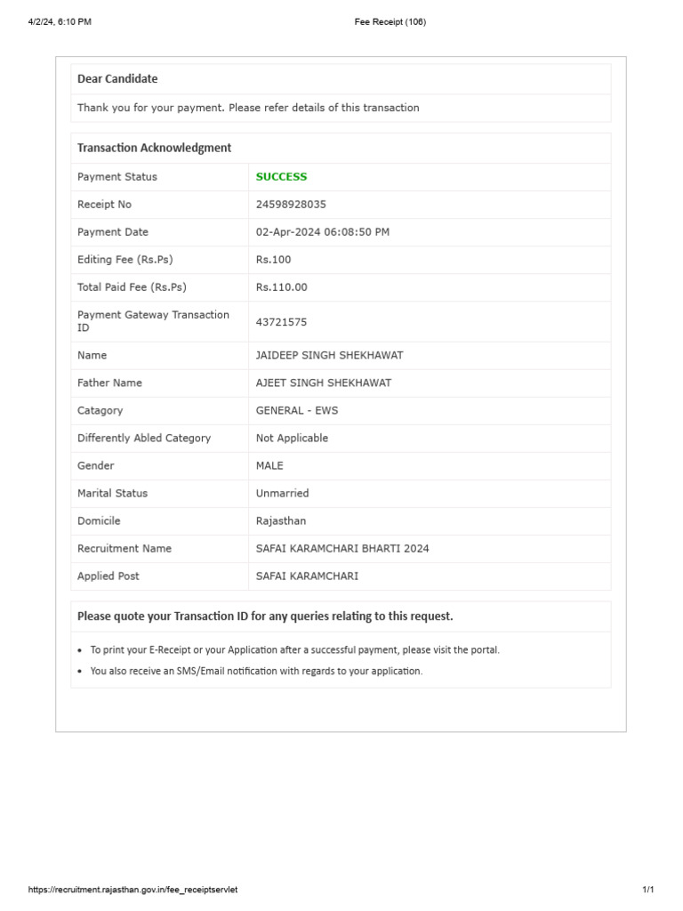 Jaideep Recepit Safi24 | PDF