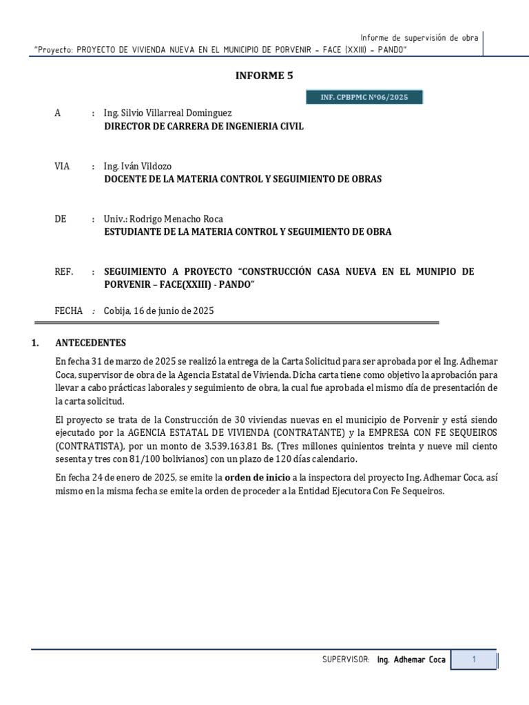 Rodrigo Menacho Roca Informe 5 | PDF | Multa (pena) | Barrio residencial
