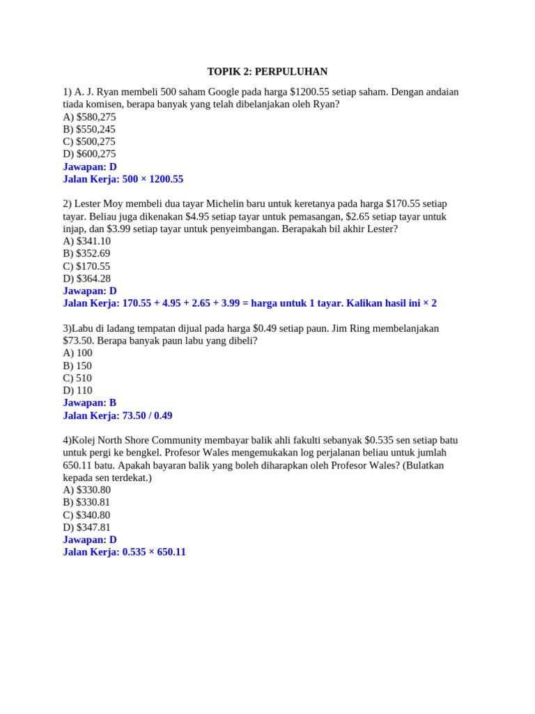 Jtw201 Latihan Topik 2 Jawapan | PDF