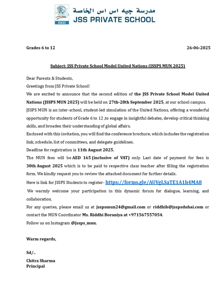 Note To Parents & Students-JSS Private School Model United Nations ...