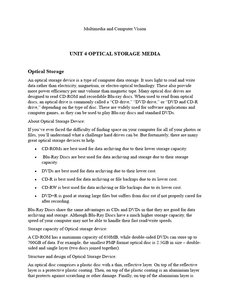 Multimedia and Computer Vision Unit 4 | PDF | Compact Disc | Cd Rom
