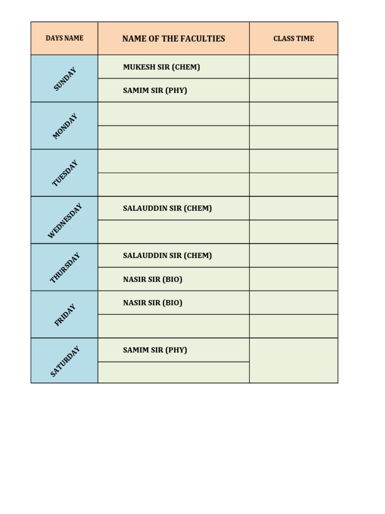 Class Time & Faculties Name | PDF
