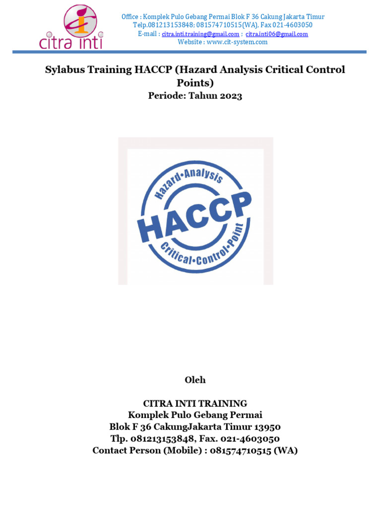 Sylabus Training HACCP | PDF