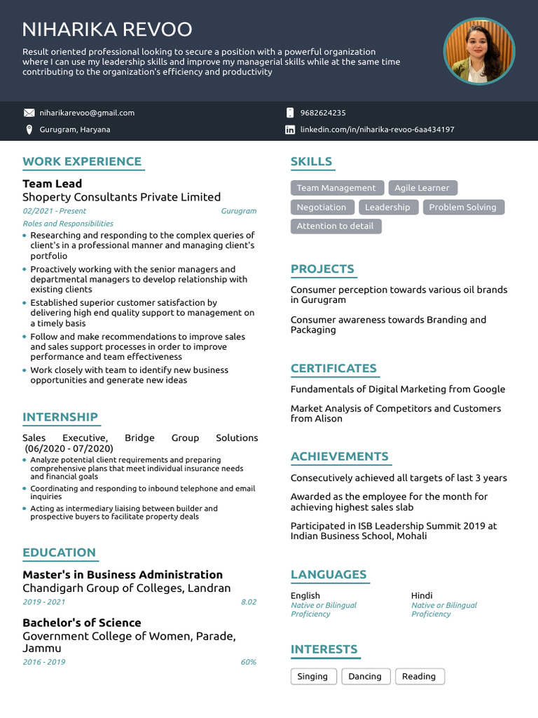 Shine Niharika Revoo 4yrs 2m Gurugram 7.80 LPA Senior Sales Manager | PDF | Sales | Leadership