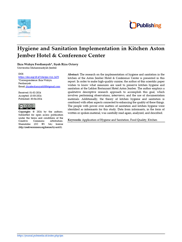Hygiene and Sanitation Implementation in Kitchen A | PDF | Qualitative ...