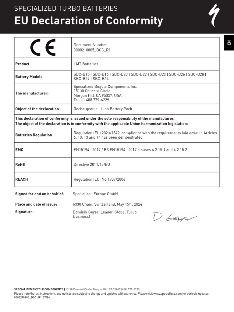 Eu Declaration of Conformity Turbo Batteries | PDF