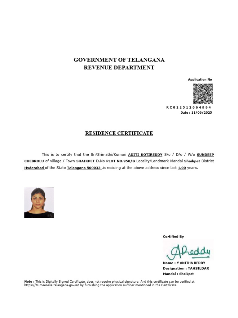 Residence Certificatess | PDF