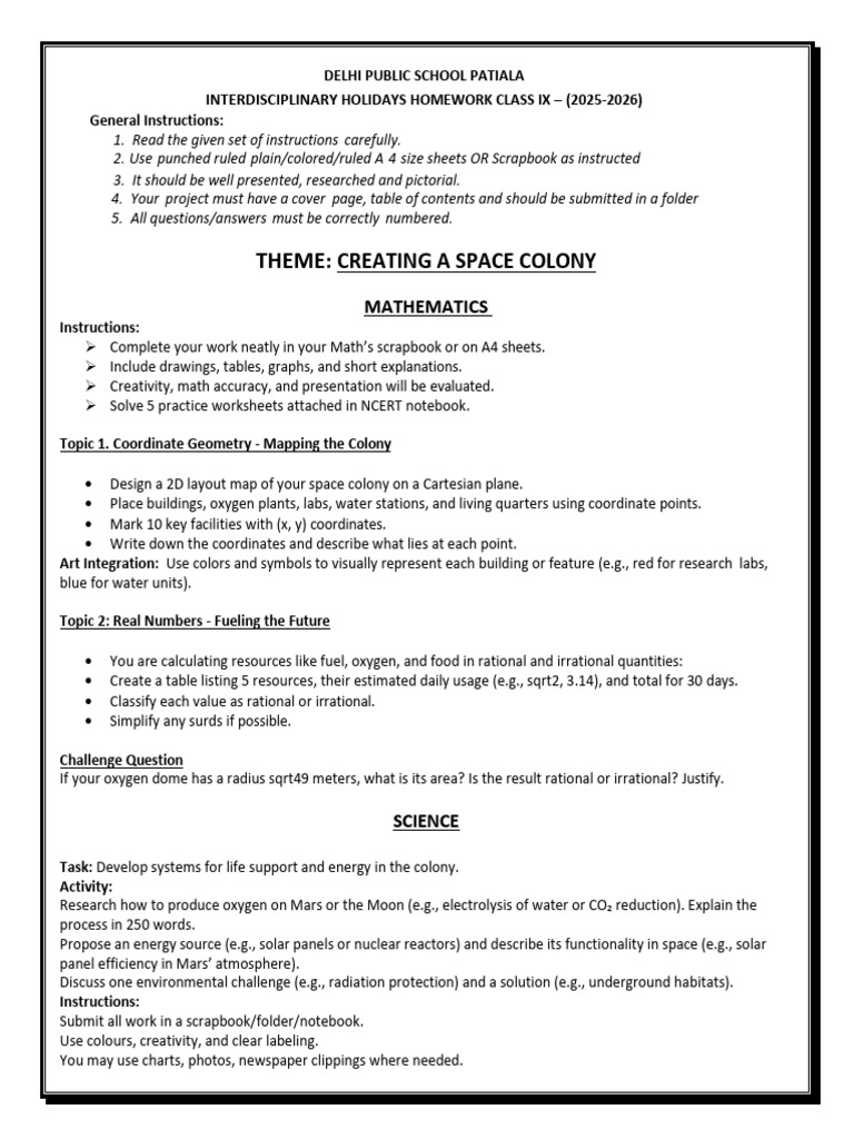 Class 9 Interdisciplinary H HW & Instructions (2025-26) | PDF
