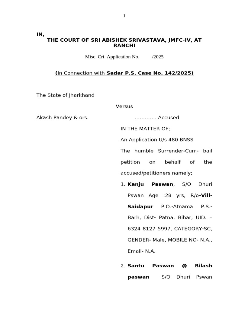Bail Petition for Akash Pandey Case | PDF | Bail | Criminal Justice