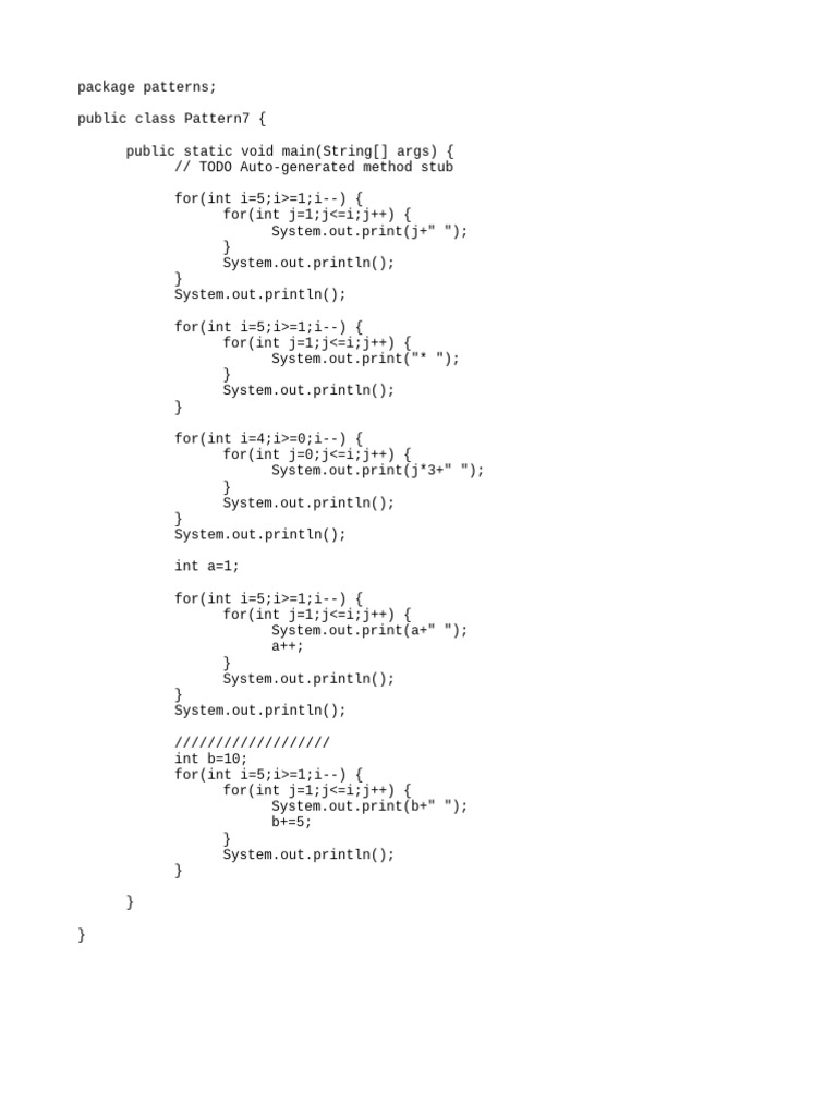 Java Pattern Printing Examples | PDF