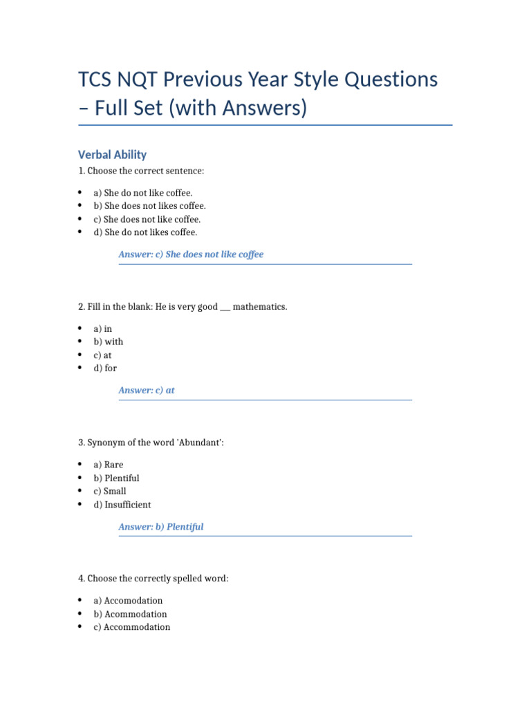 TCS NQT All Sections Sample Questions | PDF