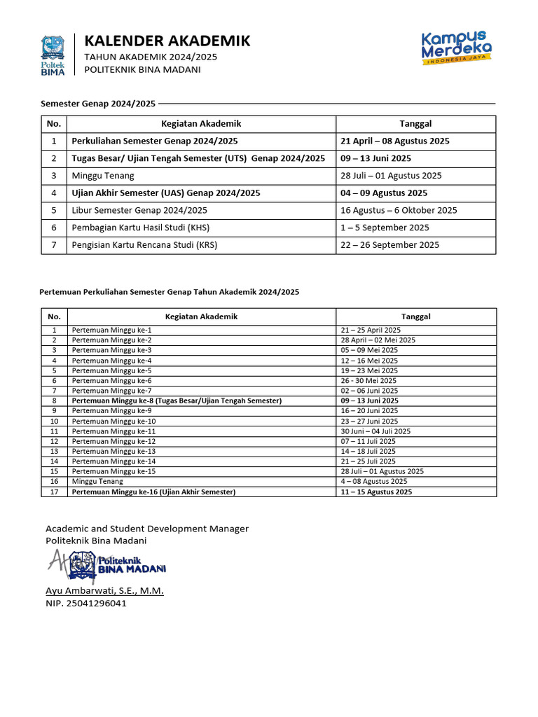 Kalender Akademik Genap 2024-2025 | PDF