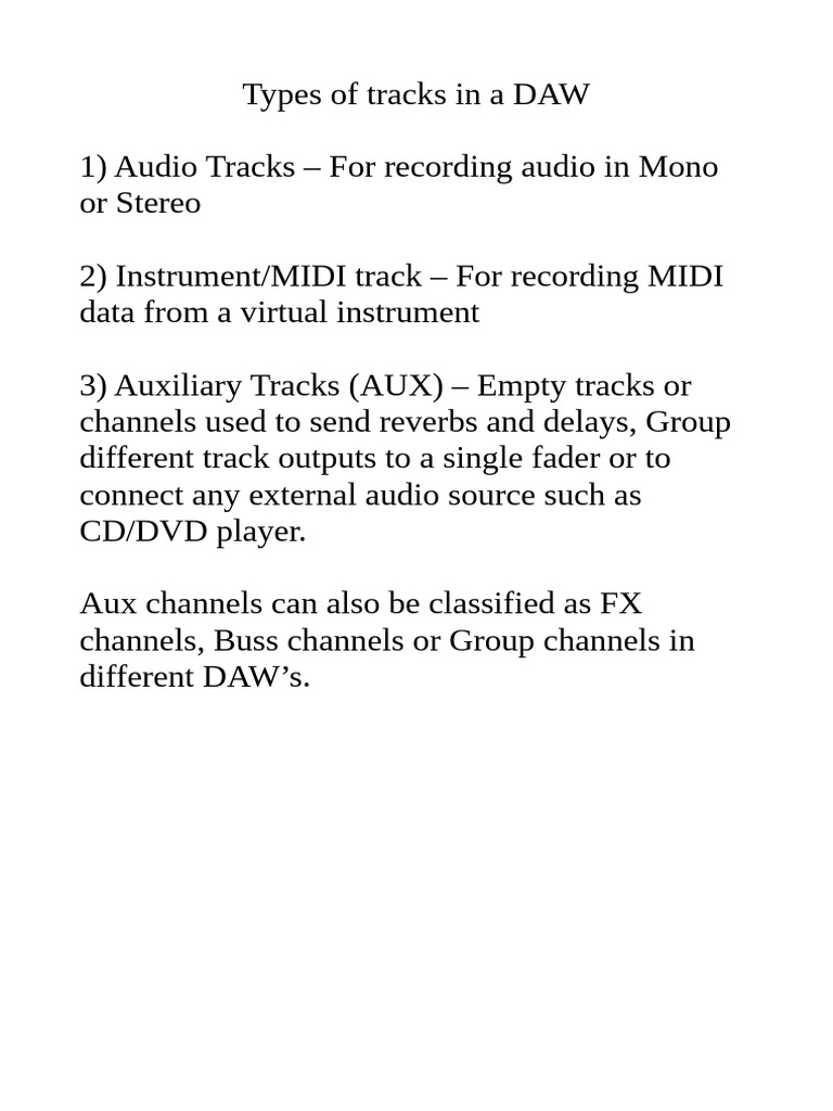 Types of Tracks in A DAW | PDF