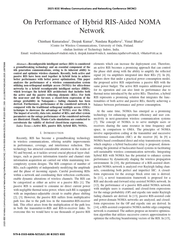 On Performance of Hybrid RIS-Aided NOMA Network | PDF | Electrical Engineering | Telecommunications