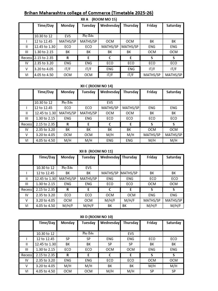 Std 12th Timetable 25-26 Revised Final | PDF