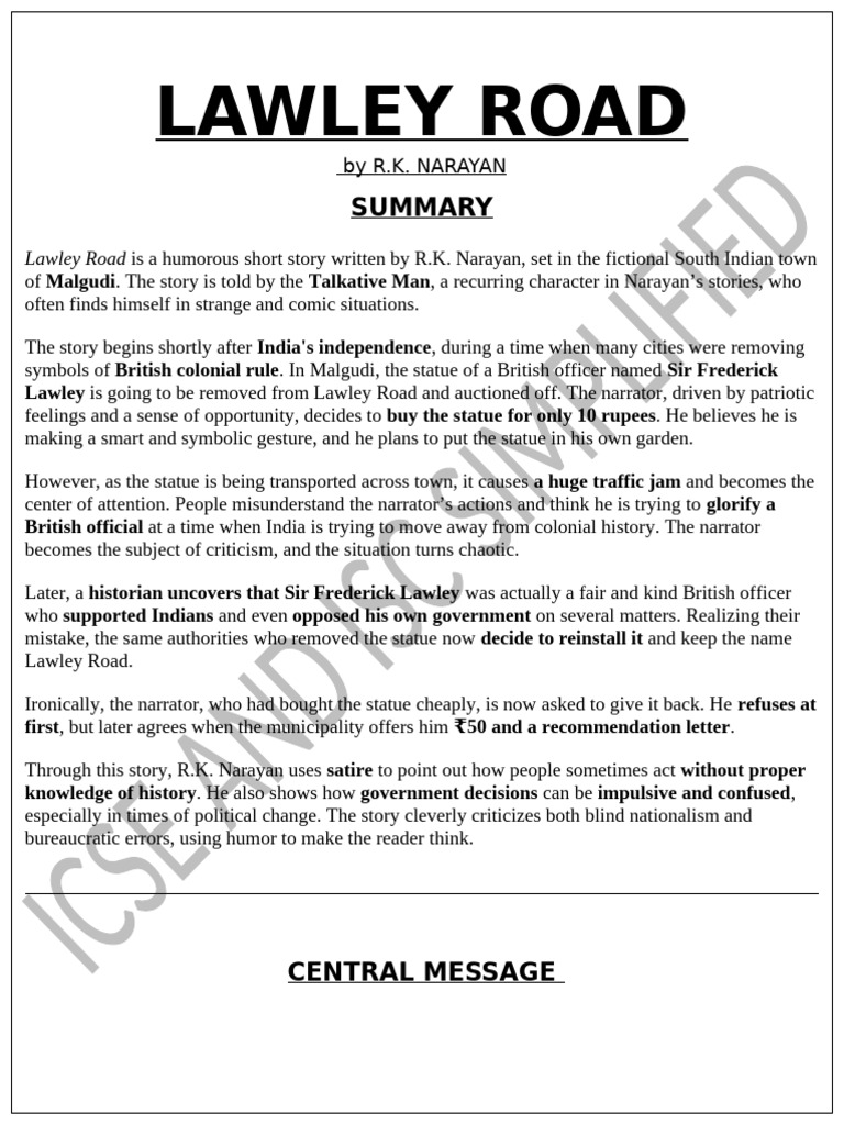 Lawley RD by Icse and Isc Simplified | PDF | Satire | Humour