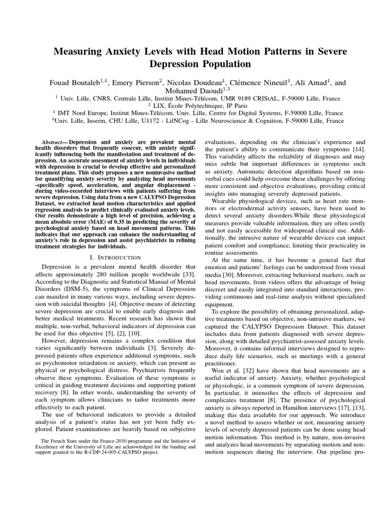 Measuring Anxiety Levels With Head Motion Patterns in Severe Depression ...