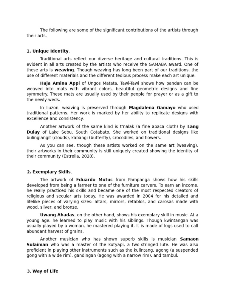 Significant Contribution of GAMABA Artist | PDF | Weaving