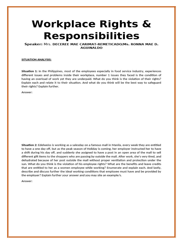 Workplace Rights Responsibilities | PDF